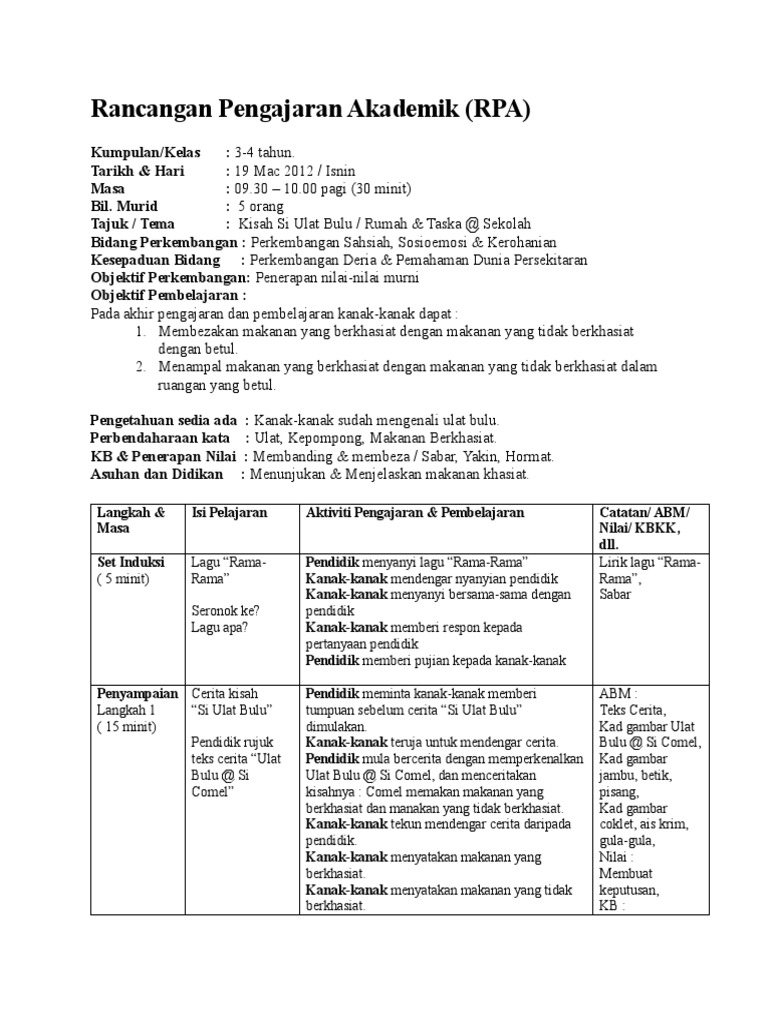 Contoh - Ran Pengajaran Akademik (RPA-TASKA) | PDF | Kesehatan Holistik