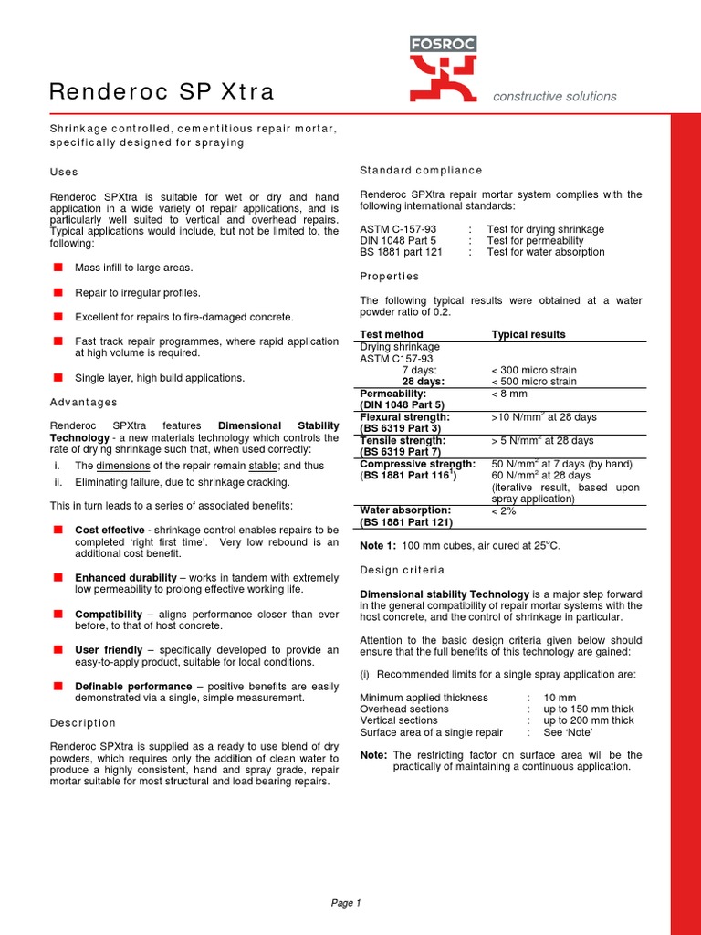 RENDEROC SPxtra | PDF | Concrete | Strength Of Materials
