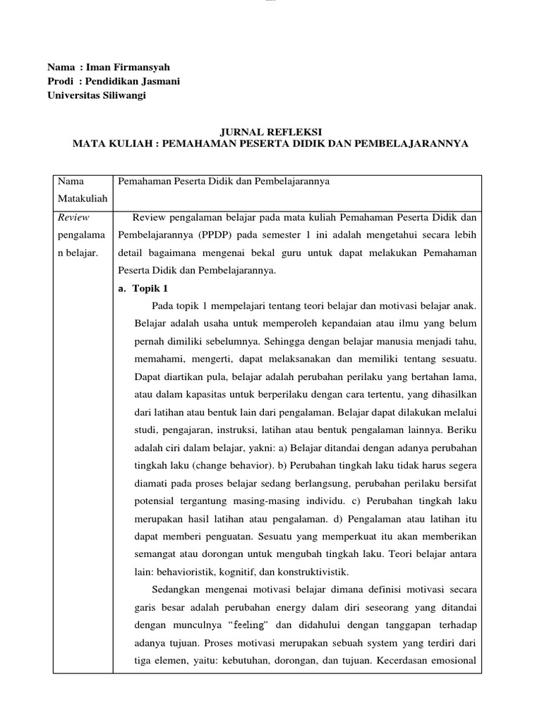 Jurnal Refleksi PPDP Iman | PDF