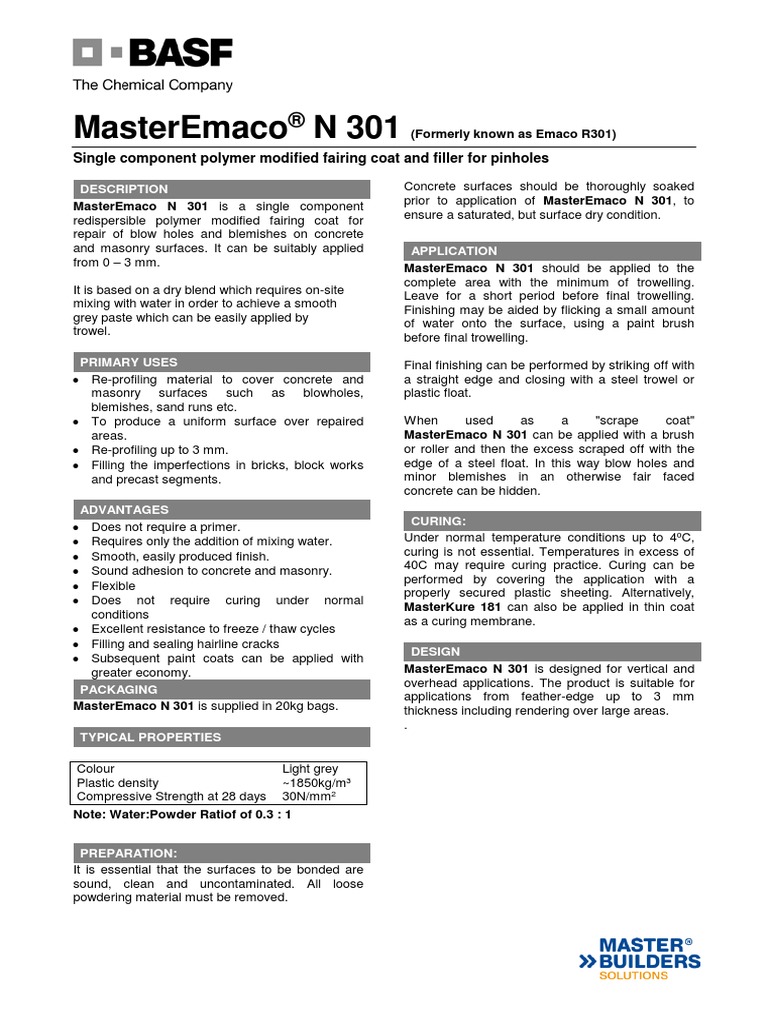 MasterEmaco N 301-190315 | PDF | Concrete | Paint