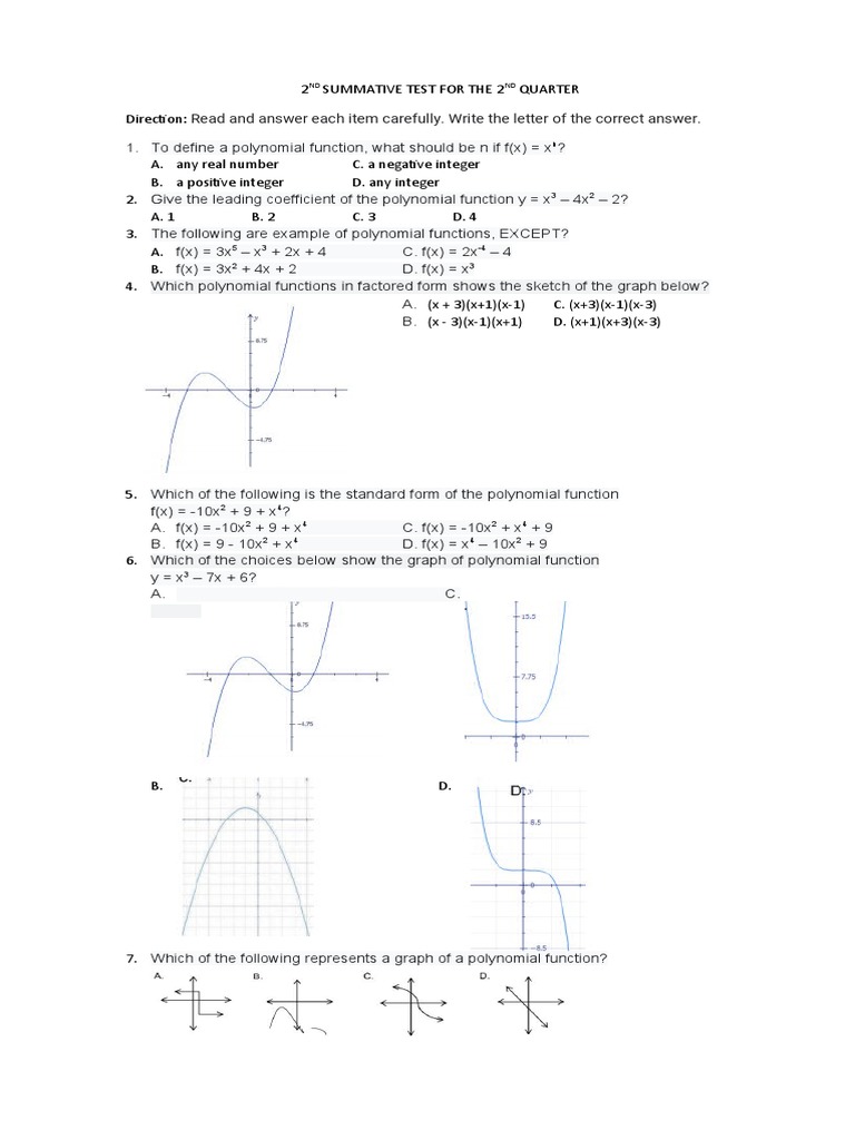Summative Test 2.2 | PDF | Polynomial | Function (Mathematics)
