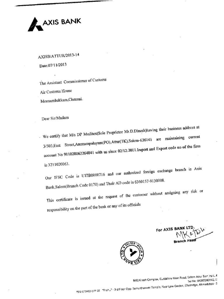 AD Regn Bank Letter Model | PDF