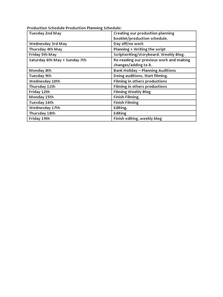 Production Schedule Production Planning Schedule | PDF