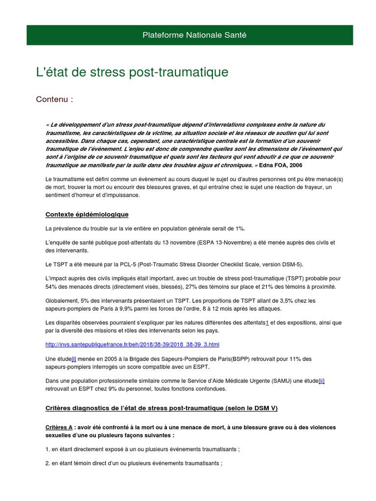 L Etat de Stress Post Traumatique | PDF