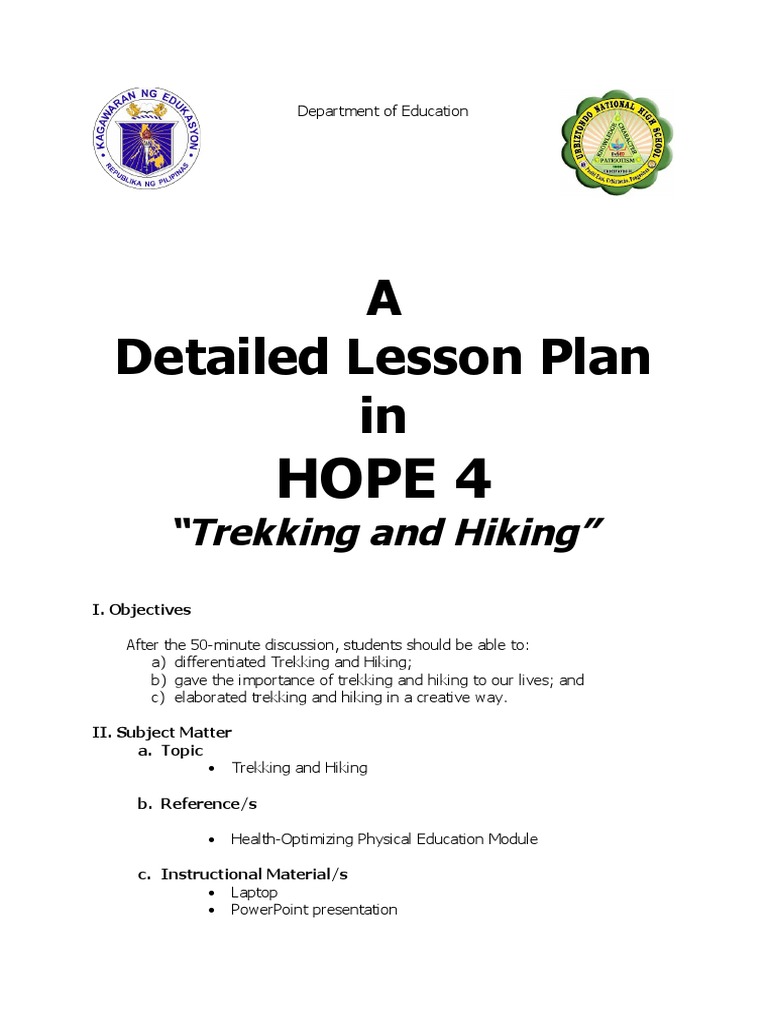 Lesson Plan: Trekking vs Hiking | PDF