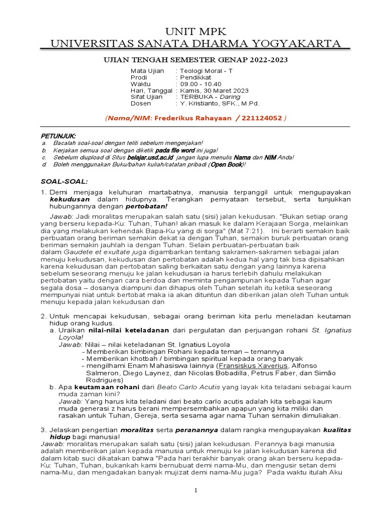 Uts Teologi Moral | PDF