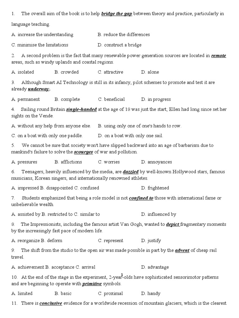 Lop 12 Synonym Practice | PDF