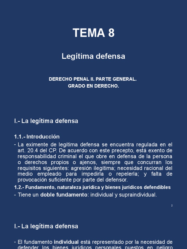 TEMA 8 - Legítima Defensa | PDF | Defensa | Principios éticos