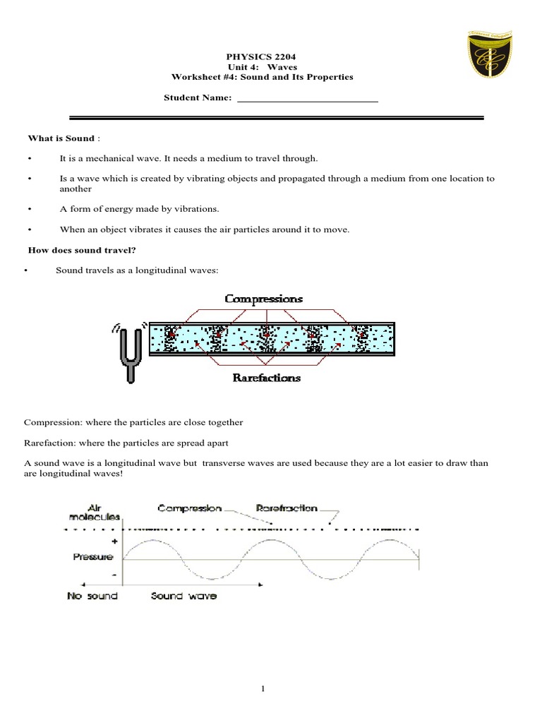 Physics 2204 Wave Worksheet 4 Sound and Its Properties 2018 | PDF