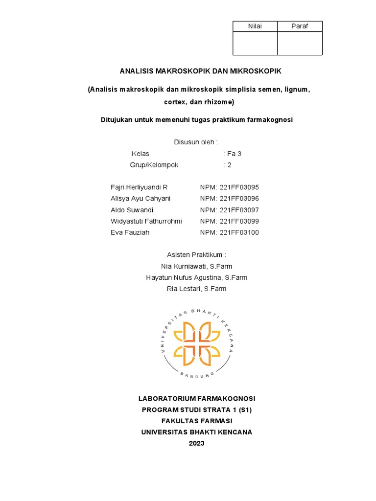 Laporan Farmokognosi Analisis Makroskopik Dan Mikroskopik 2 - Kel 2 - G5 - Fa3 | PDF