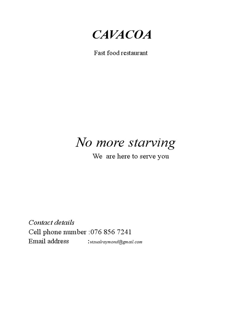 Business Proposal by Themba Raymond Masinga | PDF | Fast Food | Restaurants