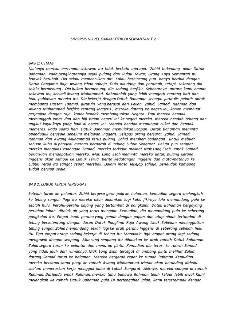Sinopsis Novel Darah Titik Di Semantan | PDF
