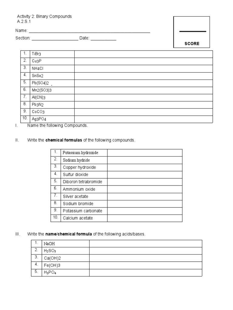 Activity Binary Compounds Set 1 | PDF | Chemical Compounds | Hydroxide