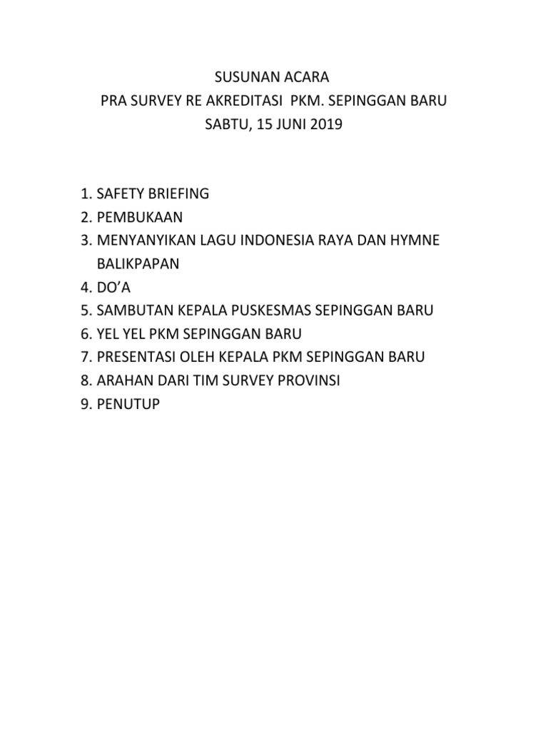 Susunan Acara Pra Survey | PDF
