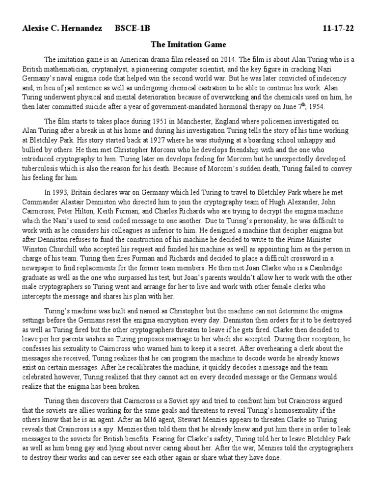 The Imitation Game | PDF | Alan Turing | Military Communications