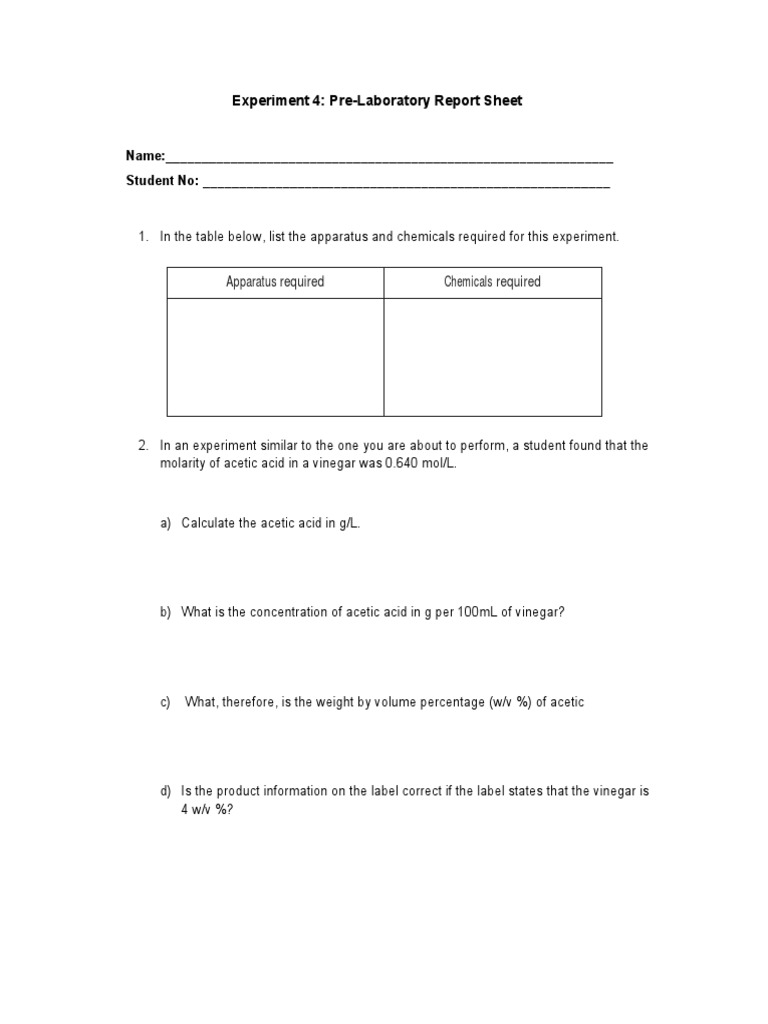 Pre-Lab Report for Experiment 4 | PDF