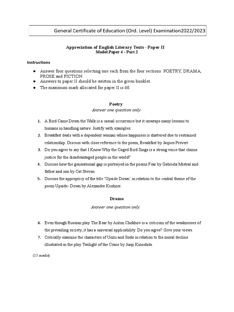 Model Paper 4 - Part 2 | PDF