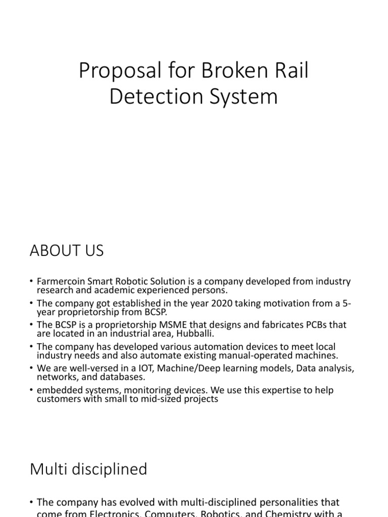Proposal for Broken Rail Detection System | PDF | Computer Vision | Robot