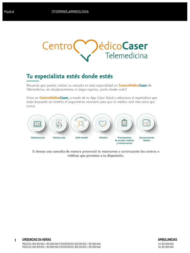 Cuadro Medico Madrid OTORRINOLARINGOLOGIA Caser | PDF
