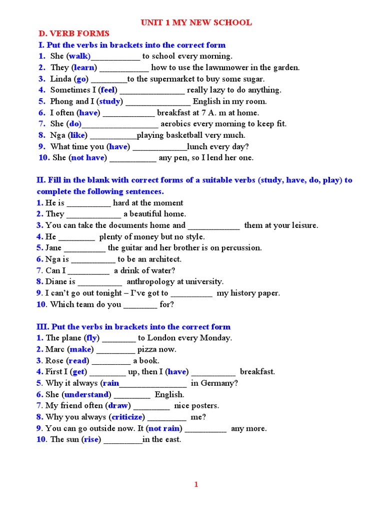Verb Form E6 (Unit 1-6) | PDF