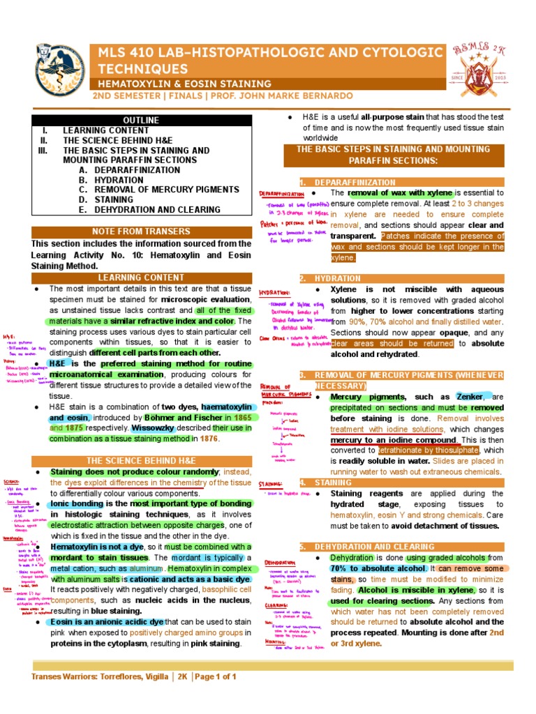 10 H E Staining Methods Pdf Staining Chemistry