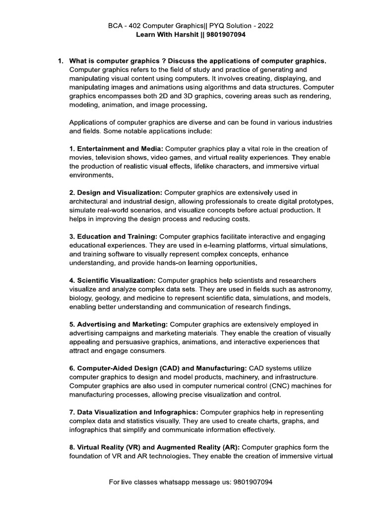 402 Computer Graphics PYQ Solutions Harshit | PDF