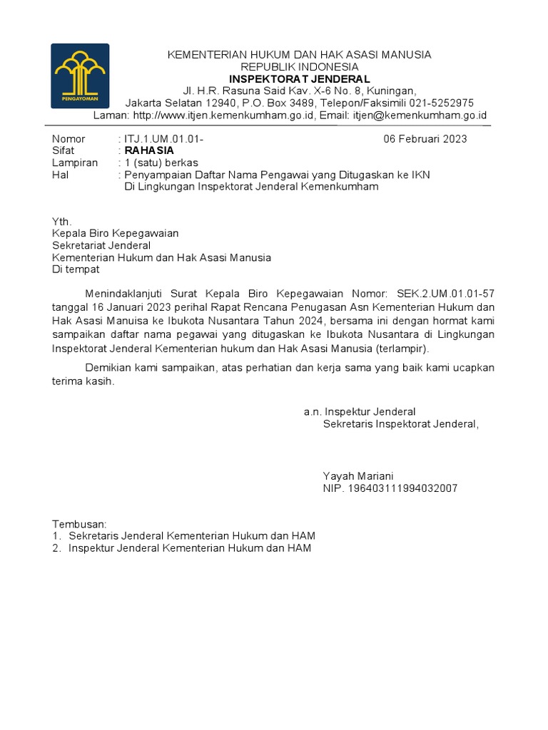 Surat Penyampaian Daftar Nama | PDF