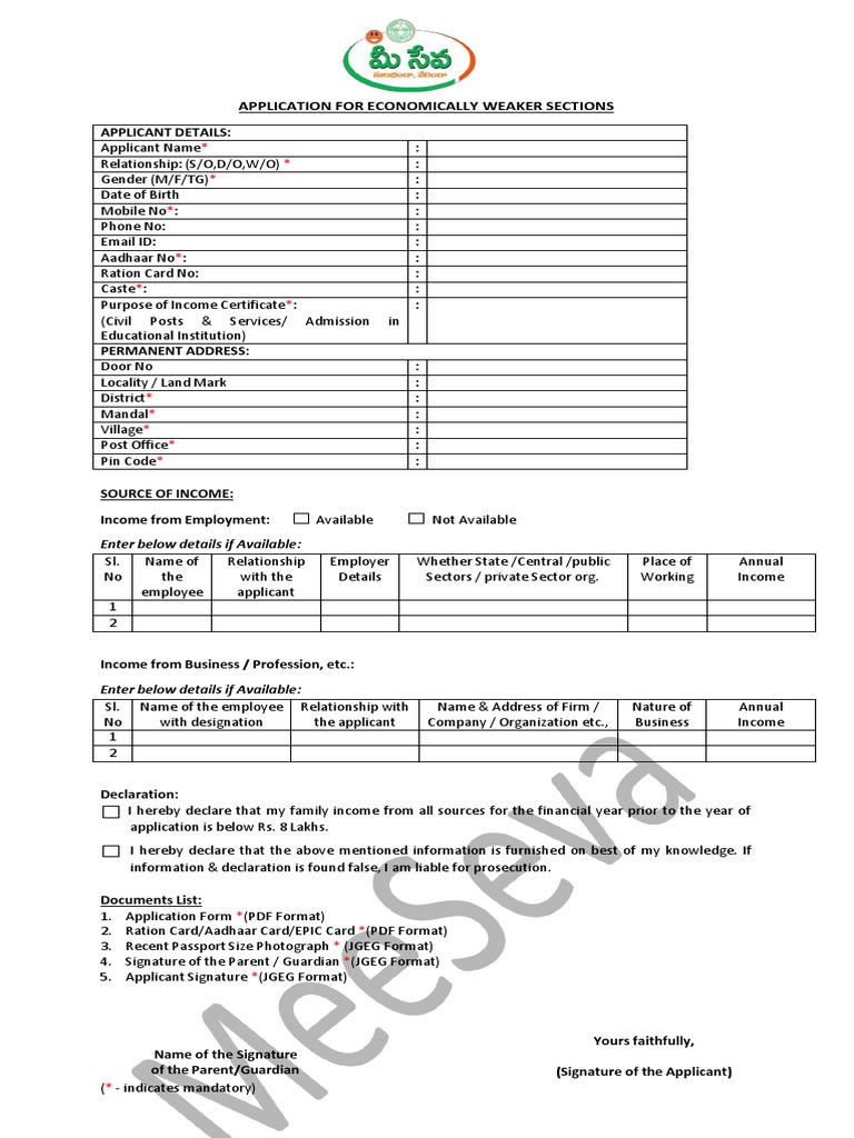 Economically - Weaker - Sections - Application - Form - (Telangana ... Economically - Weaker - Sections - Application - Form - (Telangana ...