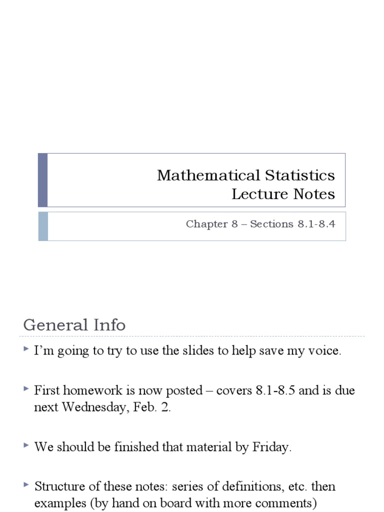 Mathematical Statistics - Chapter 8 First Half Lecture Notes | PDF