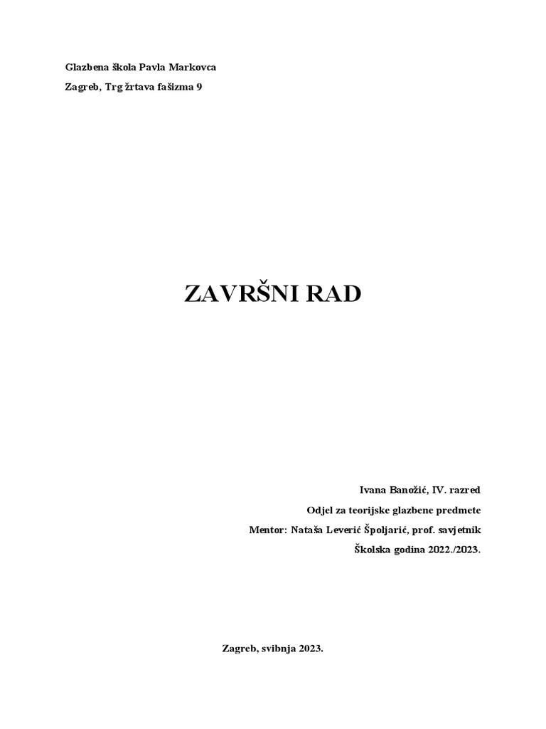 HANDEL - Maturalni RAD 2023 ZG 6 MJ Pov Glazbe | PDF