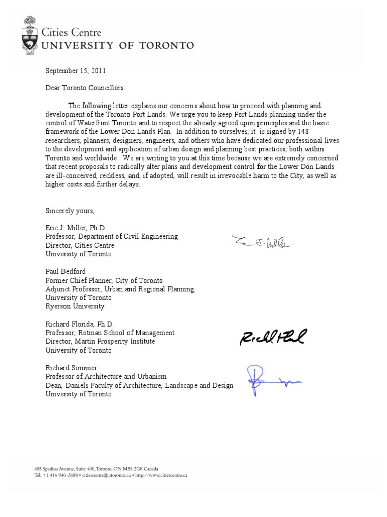 Toronto Portlands Letter | PDF | York University | Doctor Of Philosophy