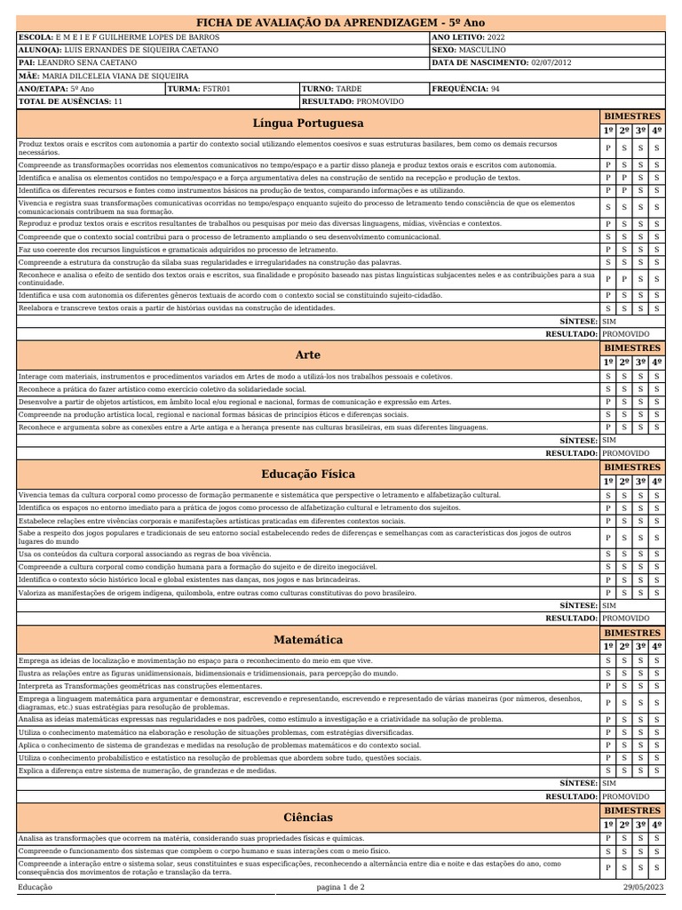Ficha Preenchida 2021145609 | PDF
