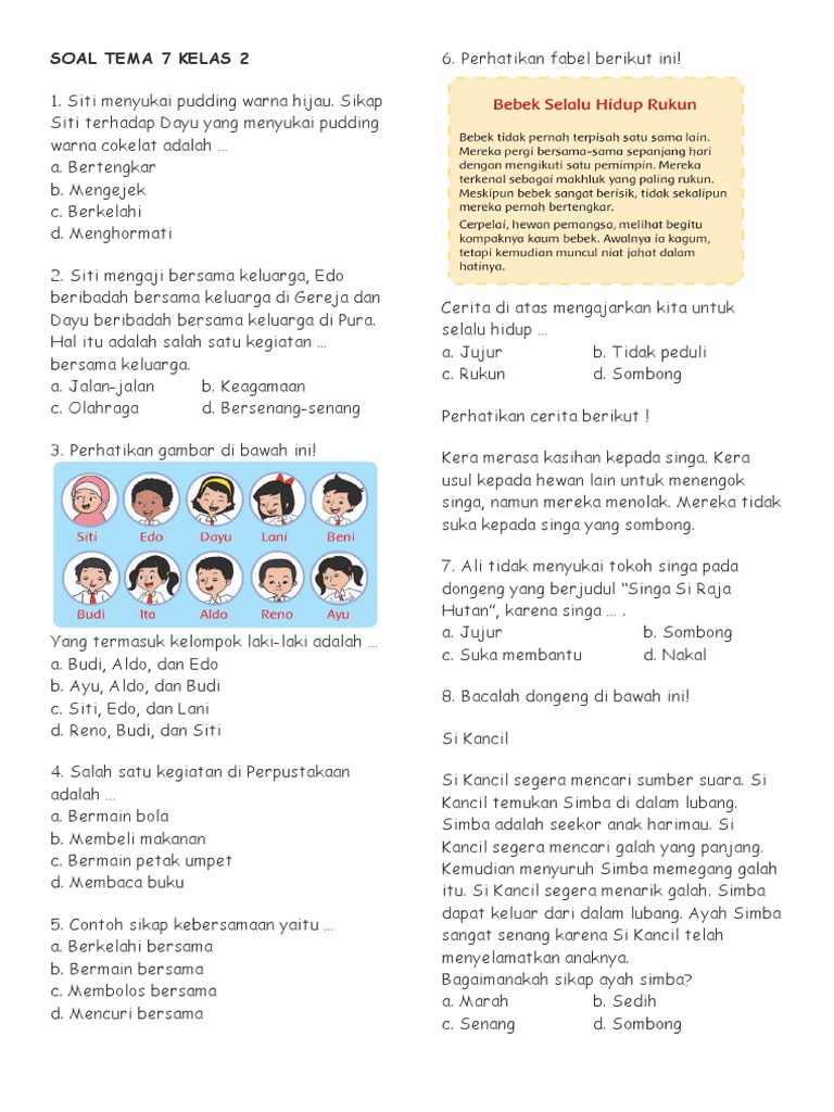 Soal Tema 7 Kelas 2 Uas | PDF