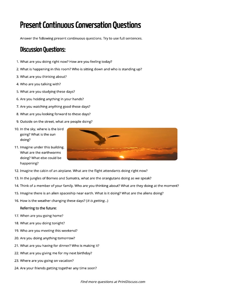 Present Continuous Questions | PDF
