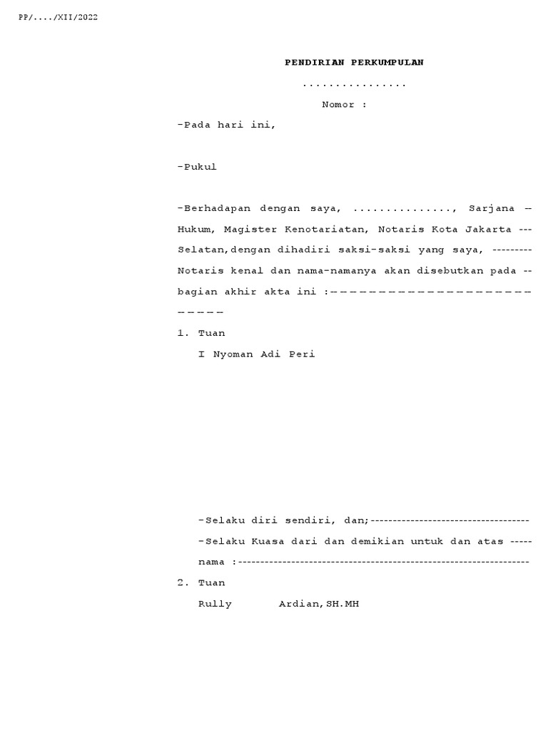 Akta Pendirian Perkumpulan | PDF