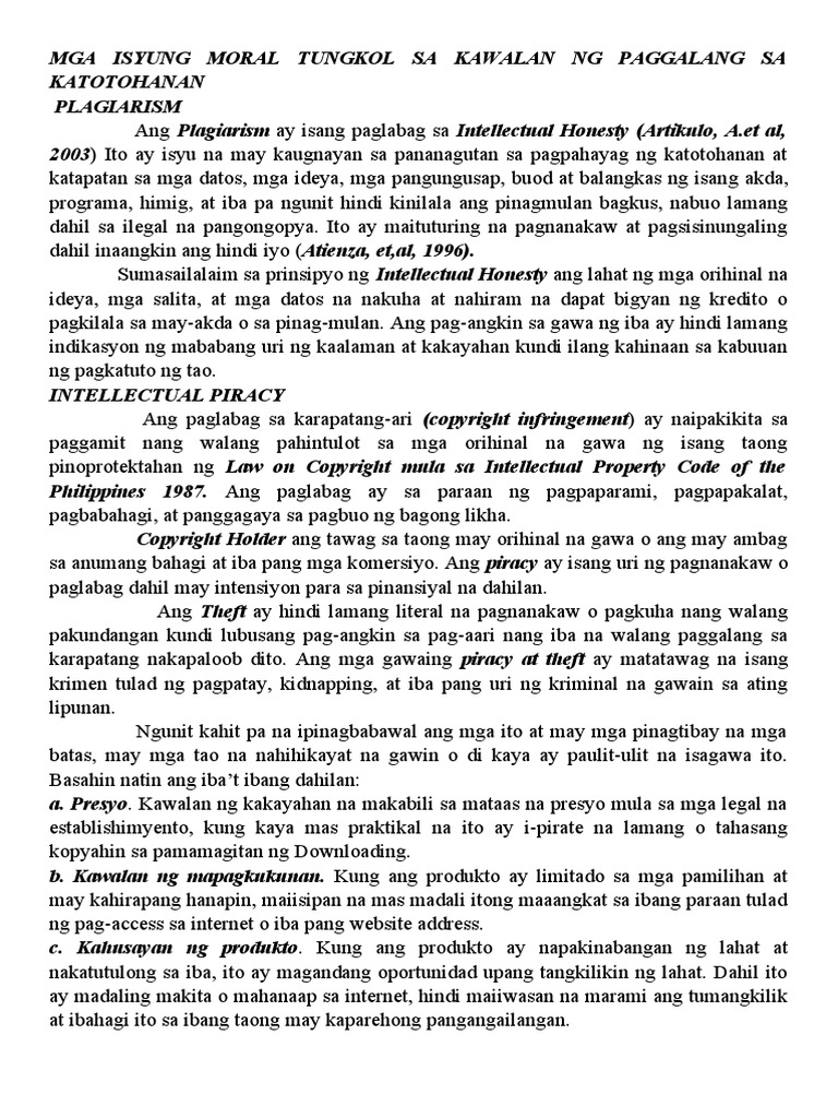 Lecture Mga Isyung Moral Tungkol Sa Kawalan NG Paggalang Sa Katotohanan ...