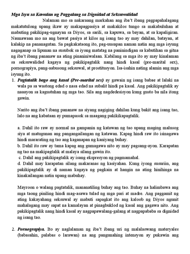 LECTURE Mga Isyu Sa Kawalan NG Paggalang Sa Dignidad at Seksuwalidad | PDF