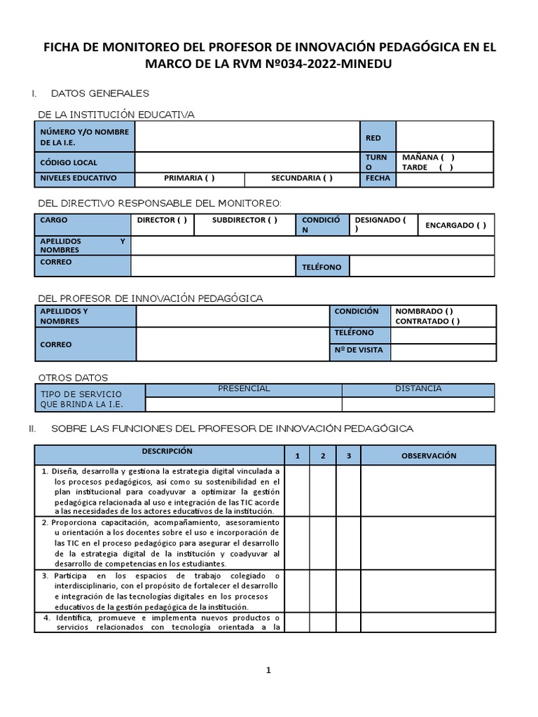 13 - Ficha Monitoreo PIP+Rúbrica (RVM 034-2022) | PDF | Maestros | Enseñando
