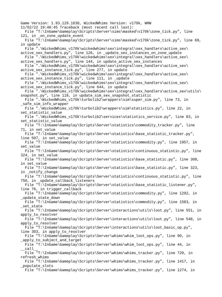 WickedWhims Error Log Analysis | PDF | Software | Computing