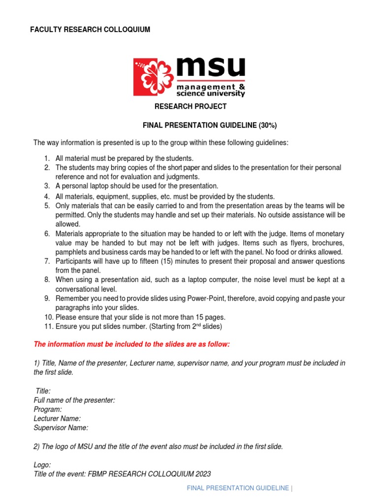 Research Project - Final Presentation Guidelines | PDF
