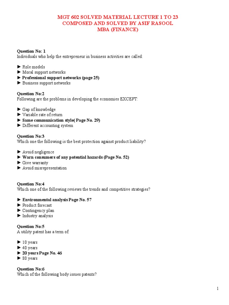 MGT602 MidTerm by Asif Rasool | PDF | Entrepreneurship | Insurance