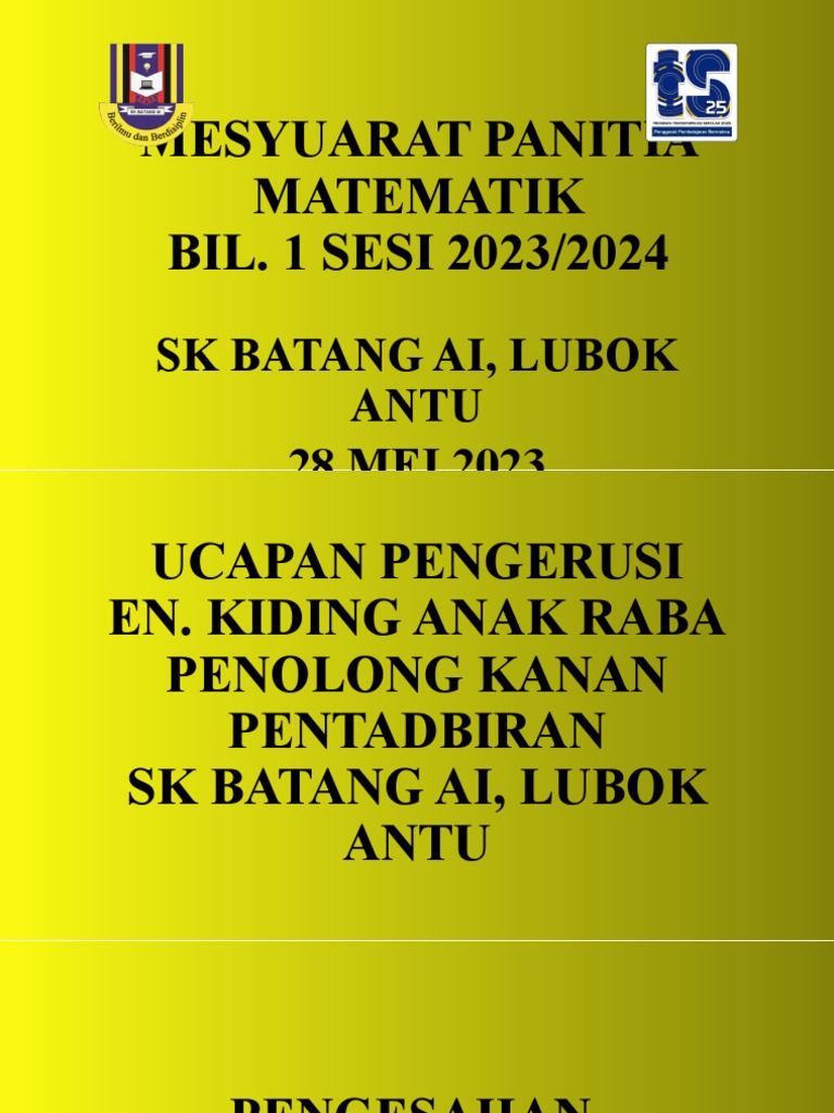 Slaid Pembentangan Mesyuarat Panitia Matematik Bil 1 20232024 | PDF