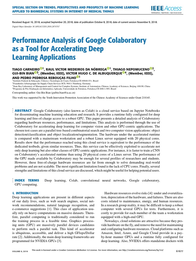 Performance Analysis of Google Colaboratory As A Tool For Accelerating Deep Learning ...