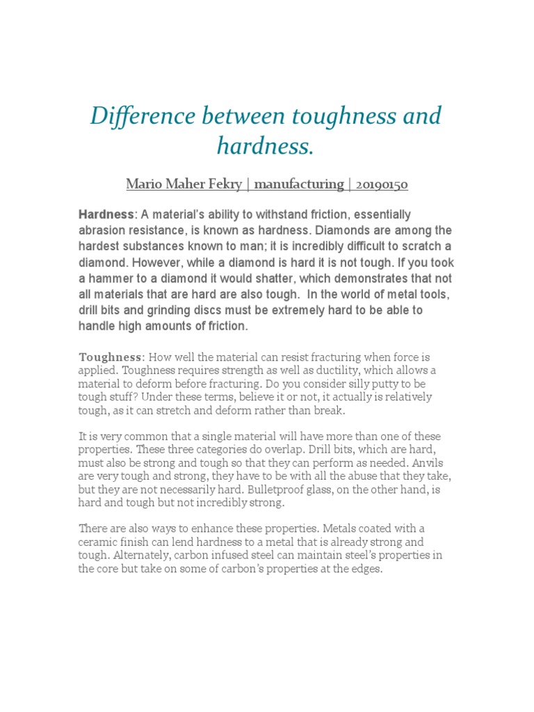 Difference between toughness and hardness | PDF