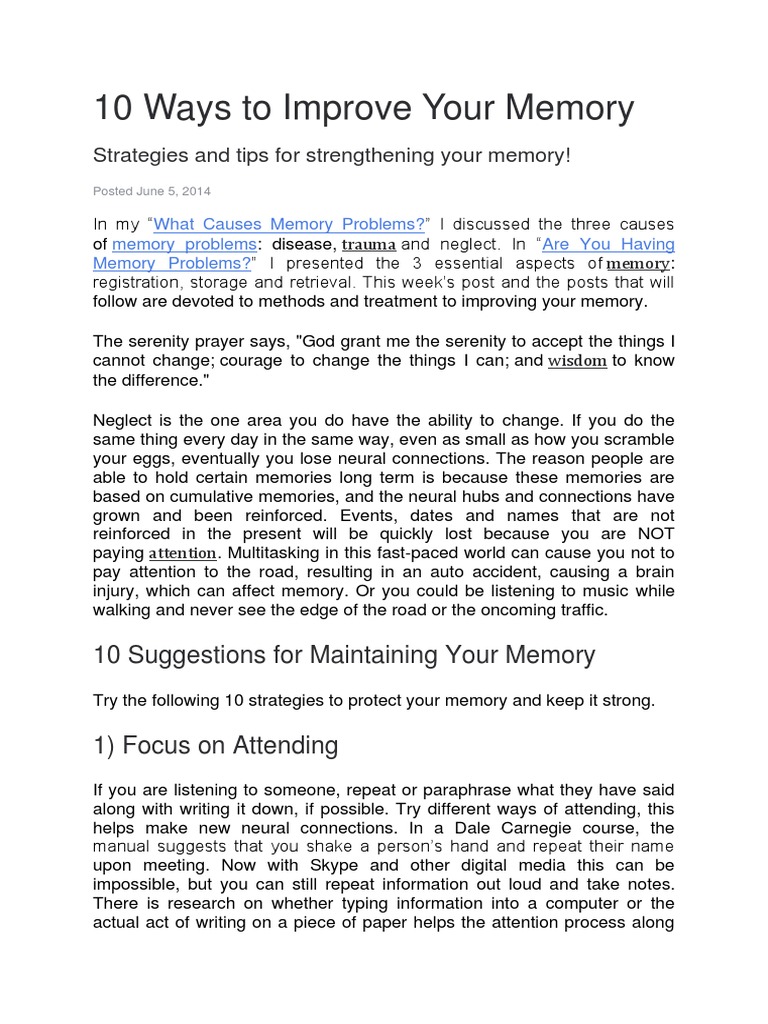 10 Ways To Improve Your Memory | Download Free PDF | Memory | Traumatic ...