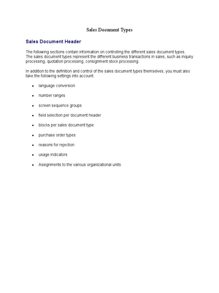 Sales Document Types | PDF Sales Document Types | PDF
