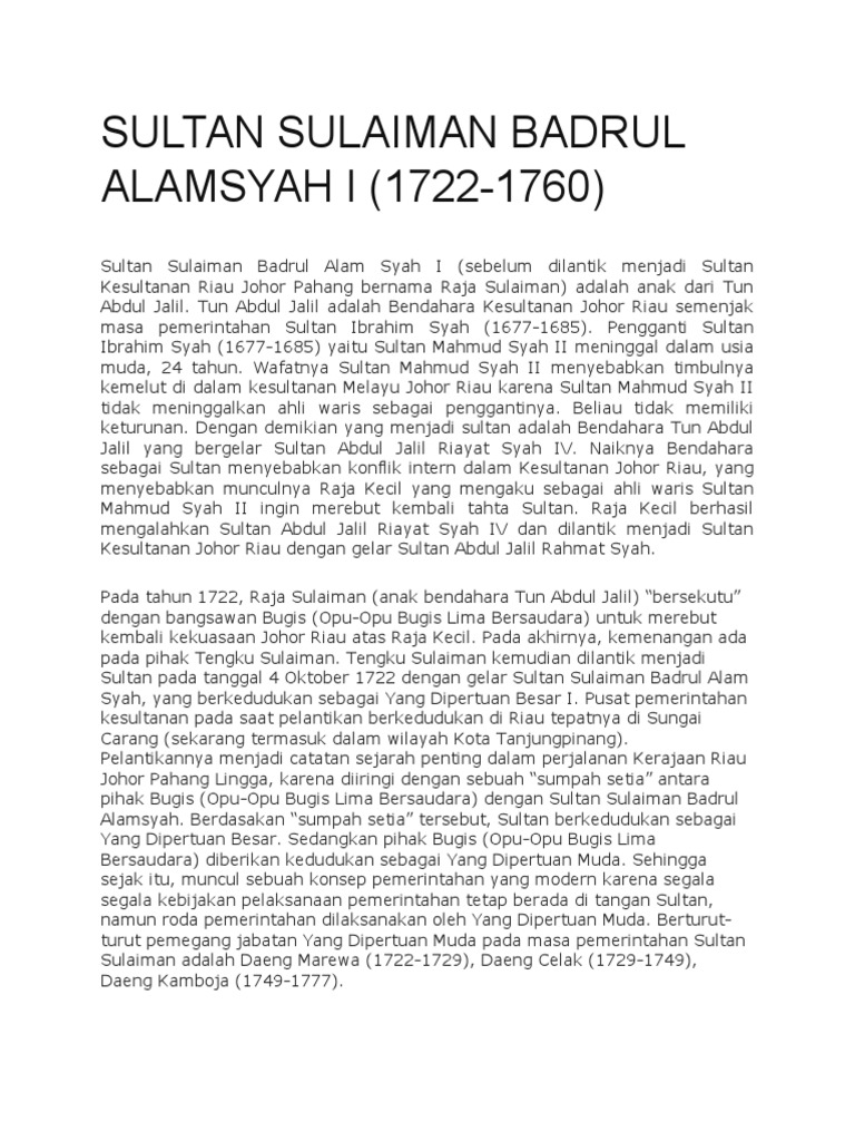 Sultan Sulaiman Badrul Alamsyah I | PDF