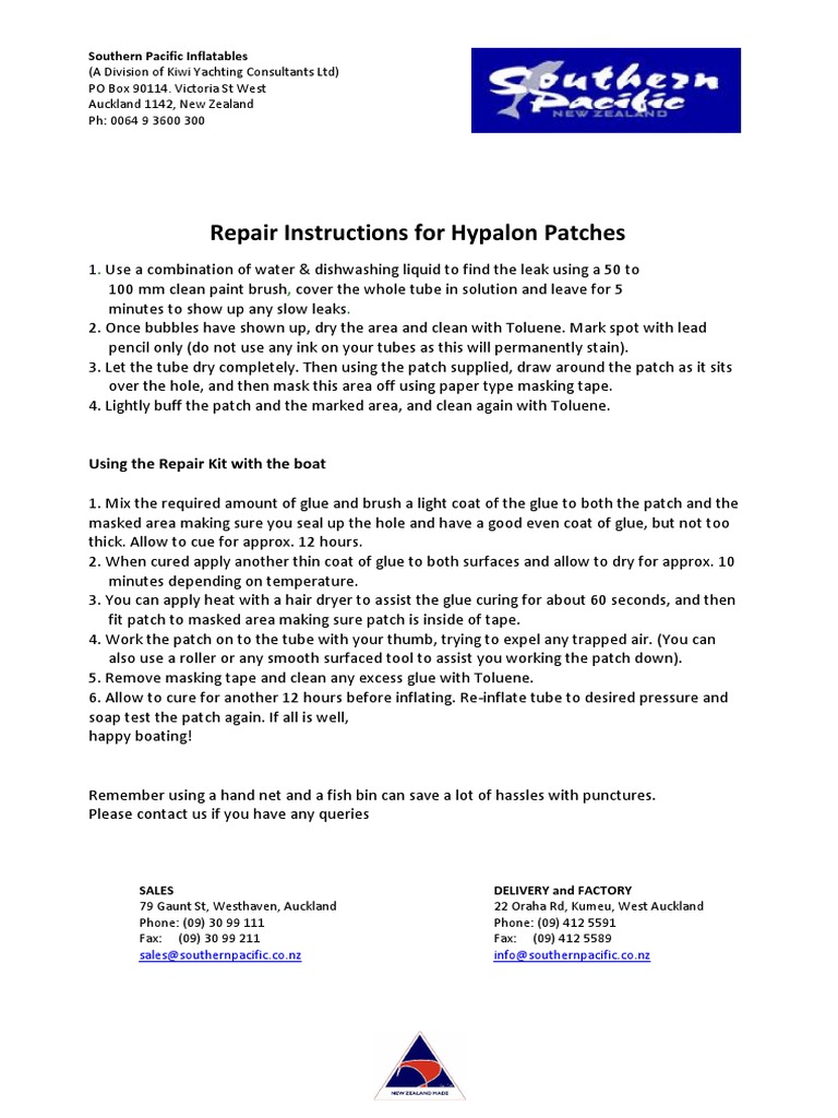 Hypalon Patch Repair Guide | PDF | Home & Garden | Science & Mathematics