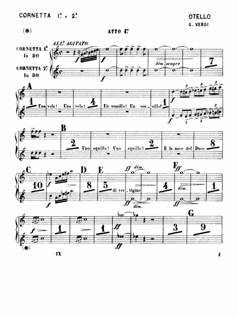 Otello Verdi Cornet 1 Et 2 | PDF