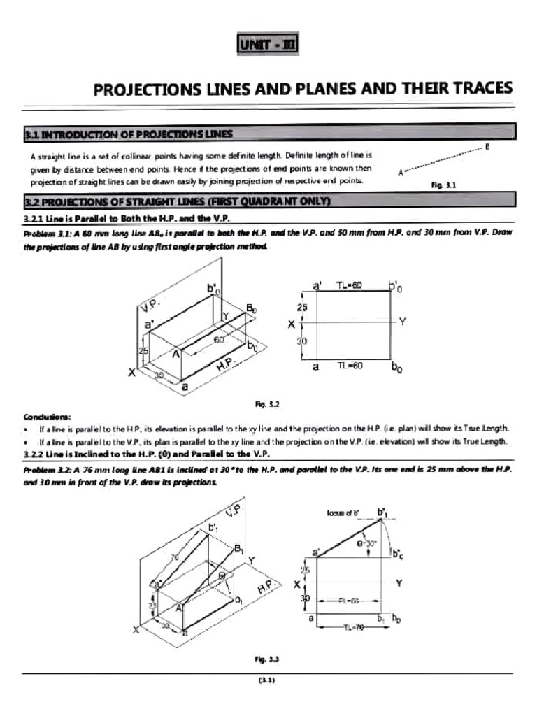 Unit 3 Projections Lines and Plane and Their Traces - EG | PDF